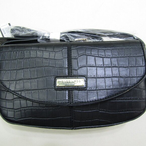 Bags | London Fog Collection Astor Croco Shoulder Bag Black Magnet Snap ...